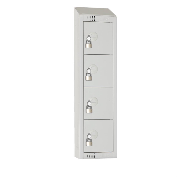 Elite Personal Effects Locker 4 Door Grey Padlock Sloping Top - CF753 ...