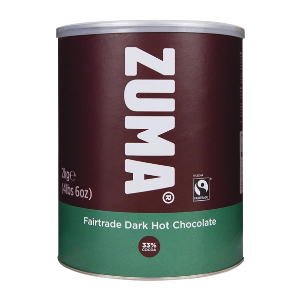 Zuma Fairtrade Dark Hot Chocolate (33% Cocoa) 2kg Tin - DX613 - Nisbets