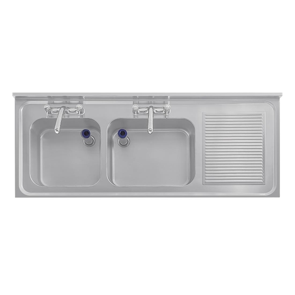 Vogue Double Sink Right Hand Drainer 1500mm - DY824 - Buy Online at Nisbets