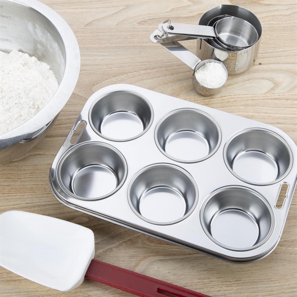 Vogue Stainless Steel Deep Muffin Tray 6 Cup - E714 - Buy Online at Nisbets