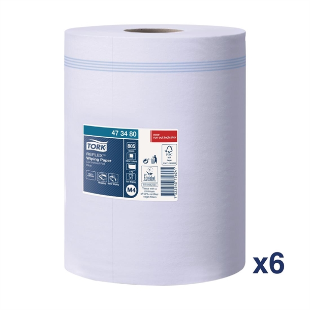 Tork Reflex Wiping Paper Blue Centrefeed Rolls M4 (6 Pack) - FA703 ...