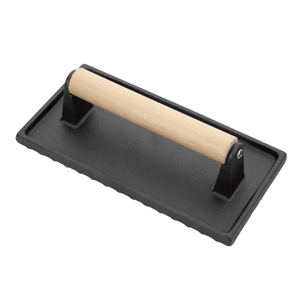 Vogue Cast Iron Steak Weight with Wood Handle - GN770 - Nisbets