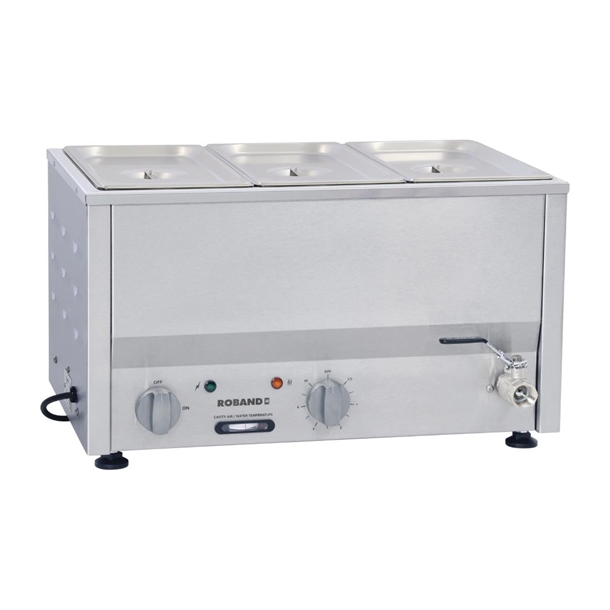 Roband Counter Top Bain-Marie includes 3x 1/3 Size 150mm Pans & Lids ...