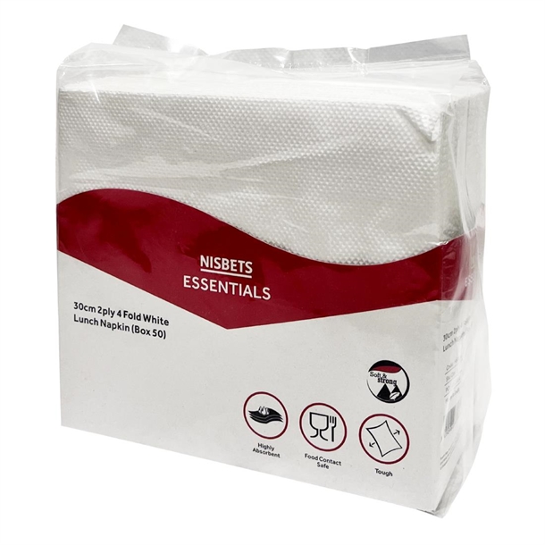 Nisbets Essentials 2ply 4-Fold White Lunch Napkins (Pack of 50) - HS984 ...