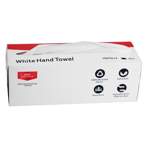 Nisbets Essentials White Hand Towels 1ply 100 Sheets (36 Pack) - HY598 ...