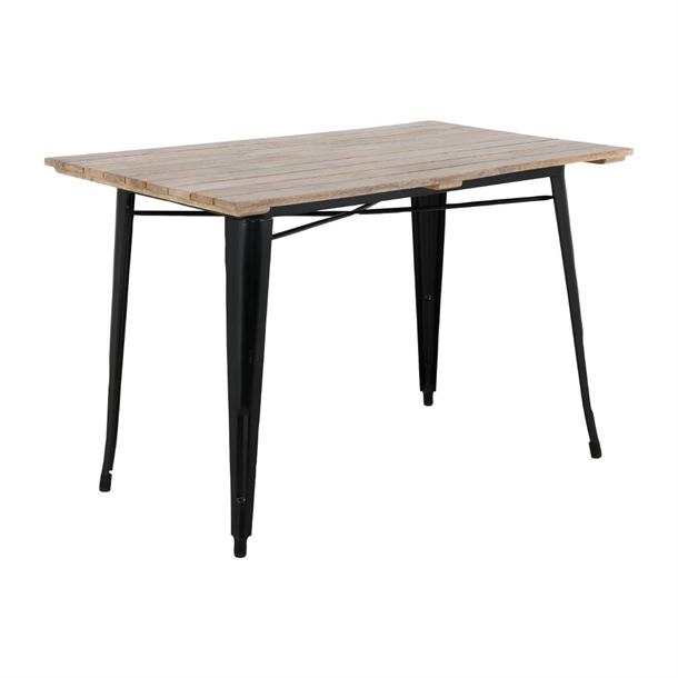 Bolero Bistro Dining Table Slatted Mango Wood Top Black 1200mm - HZ810 ...